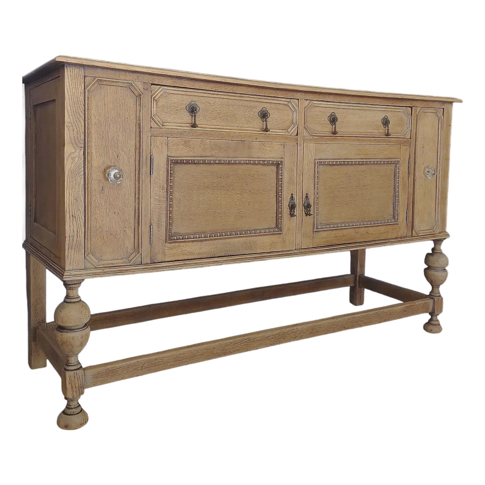 Early 1900's Natural Finish Tiger Oak Sideboard With Turned Legs ...