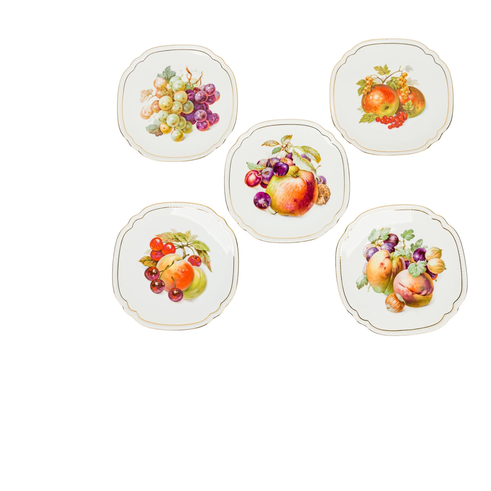 Set of 5 Mid-Century Czech Hand Painted China Fruit Plates | Chairish