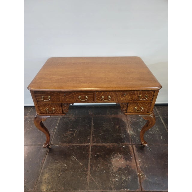 1900s Antique Desk Golden Quater Sawn Oak Cabriole Legs | Chairish