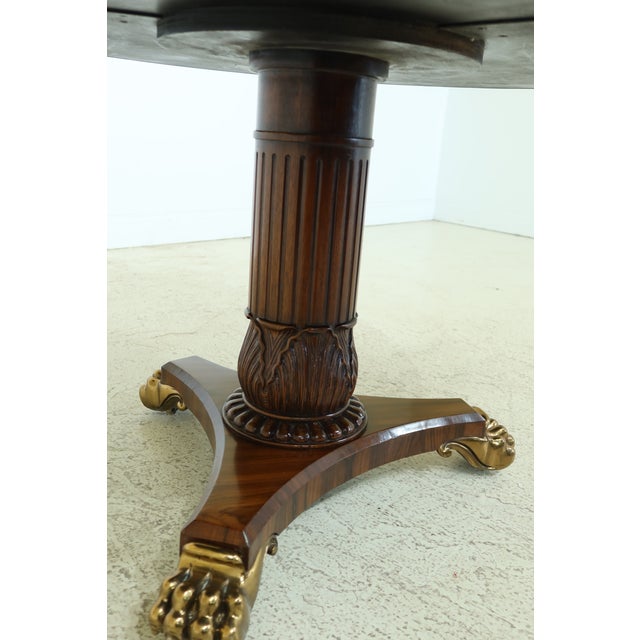 Regency Style Round Leather Top Walnut Center Table | Chairish