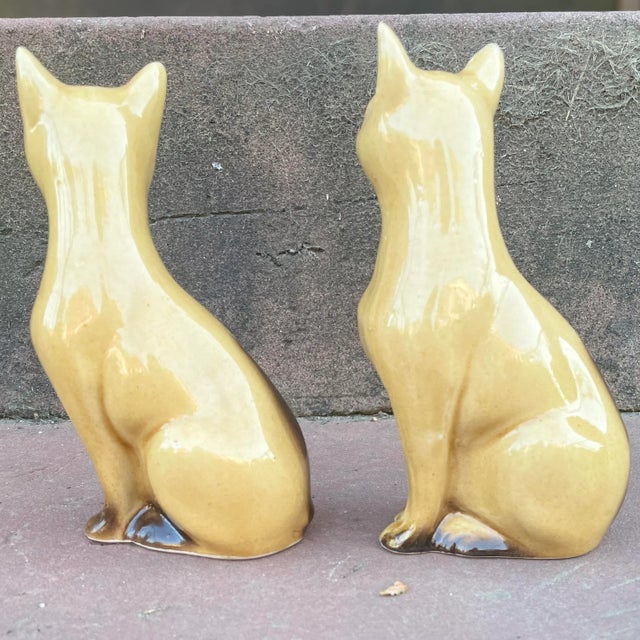 Mid 20th Century Ceramic Siamese Cats With Hand Painted Blue Eyes, Made ...