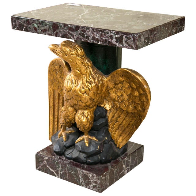 Marble Top Gilt Wood Carved Eagle Pedestal Table | Chairish