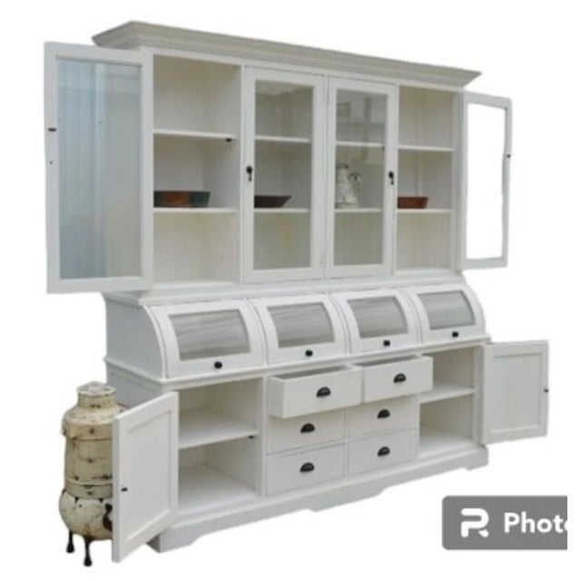 Farmhouse Distressed White Kitchen Pantry | Chairish