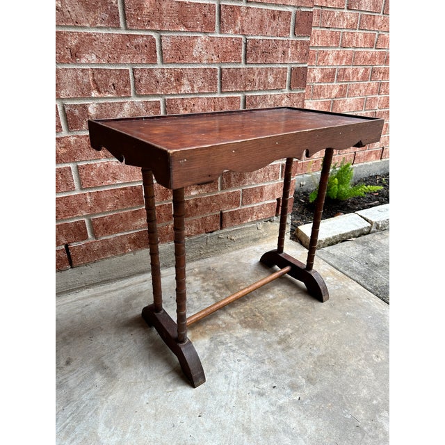Antique Arts and Crafts Style Spool Leg Wooden Side Table | Chairish