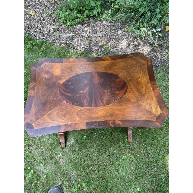 Early 20th Century French Lyre Base Inlaid Mahogany Table | Chairish