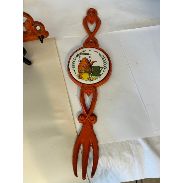 Vintage Cast Iron Spoon & Fork Orange With Wall Hanging Made in Japan ...