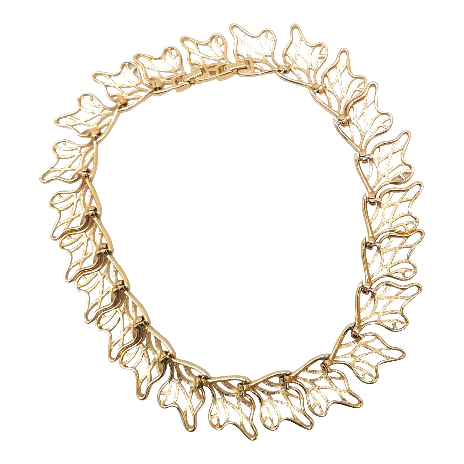 Vintage 1980s Signed Monet Goldtone Wavy Cut Out Link Necklace | Chairish