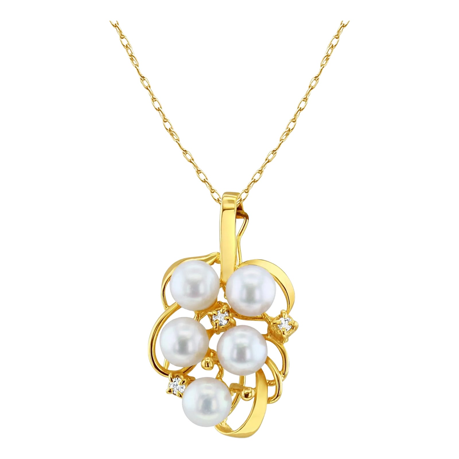 Freshwater Pearl Grape Cluster Necklace with Diamond Accents 14k Yellow ...