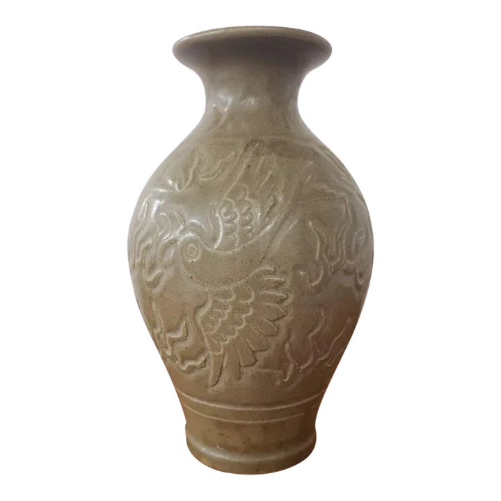 Mid 20th Century Chinese Yaozhou Ware Carved Phoenix Tail Baluster Vase ...