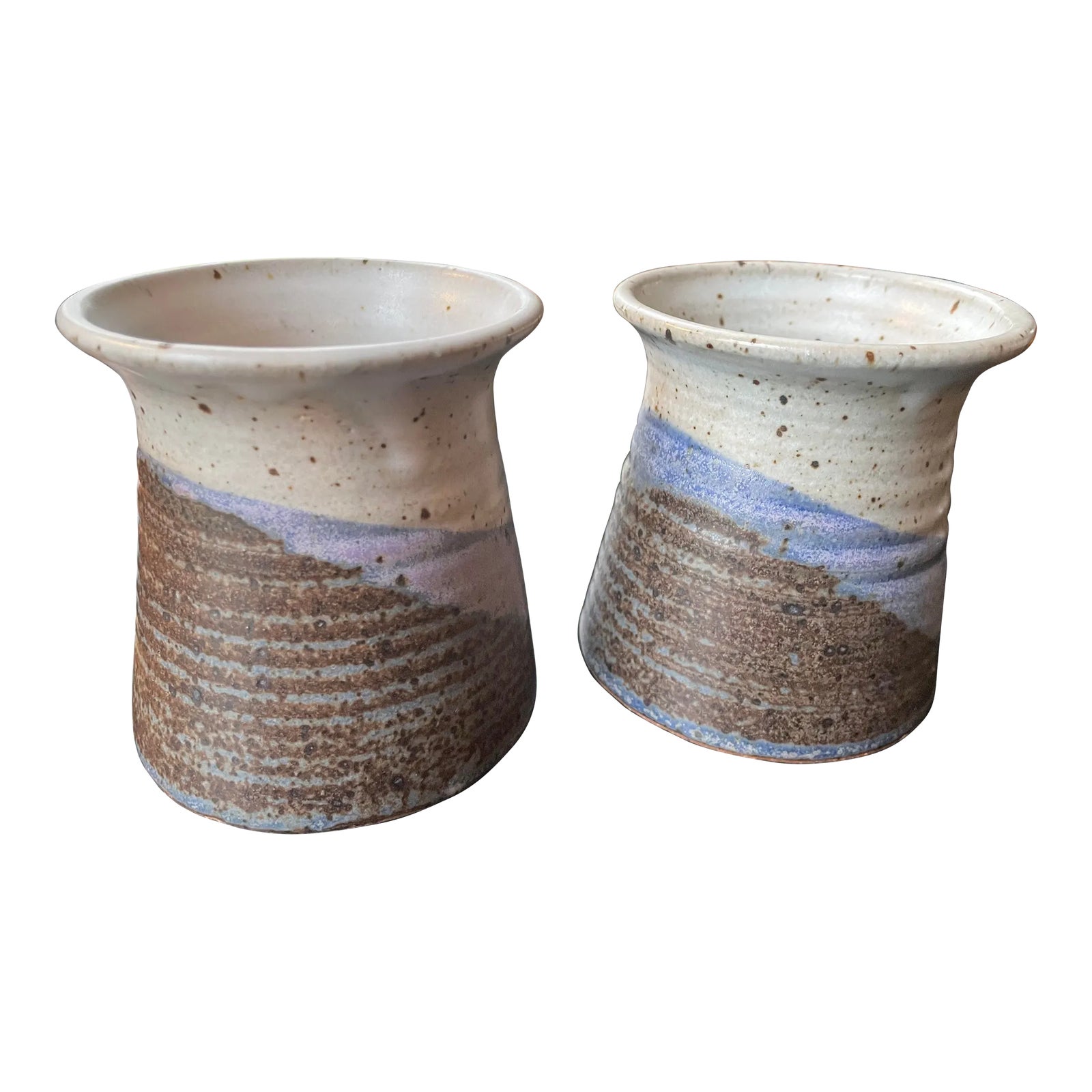 Vintage Hand-Made Hand-Painted Blue Maine Pottery Vessels - a Pair ...