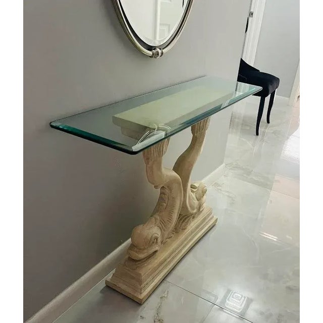 1980s Hollywood Regency Koi Fish Console Table With Glass Top | Chairish