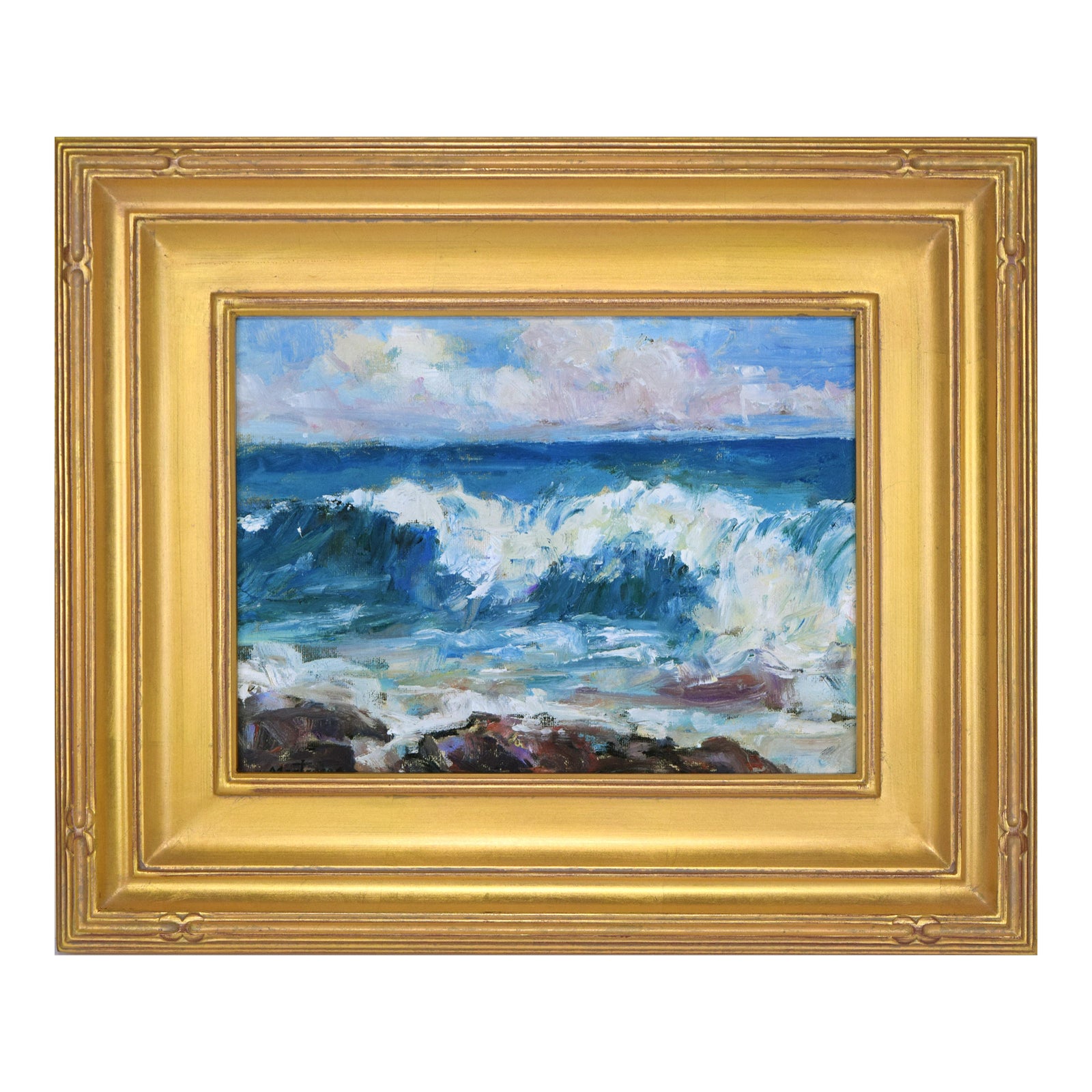 Contemporary Impressionist Seascape Painting of Crashing Waves | Chairish