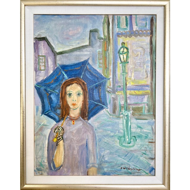 Circa 1950s "Ingrid With Umbrella" Swedish Oil Painting by Sigward ...