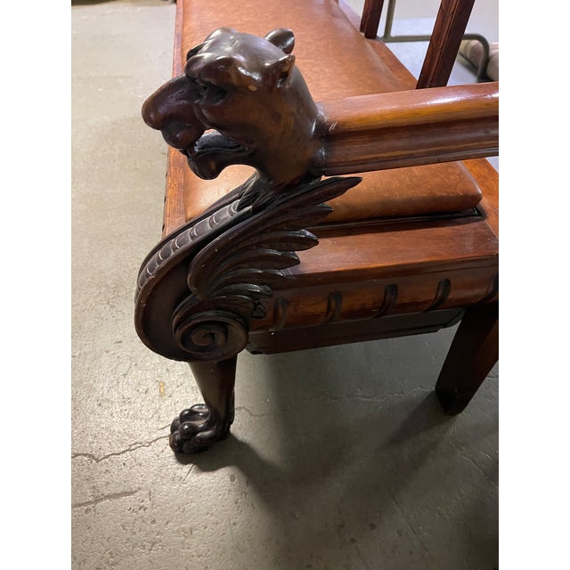 Antique English Mahogany Bench With Griffins on Arms | Chairish
