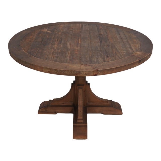 Restoration Rustic Round Distressed Finish Dining Table | Chairish