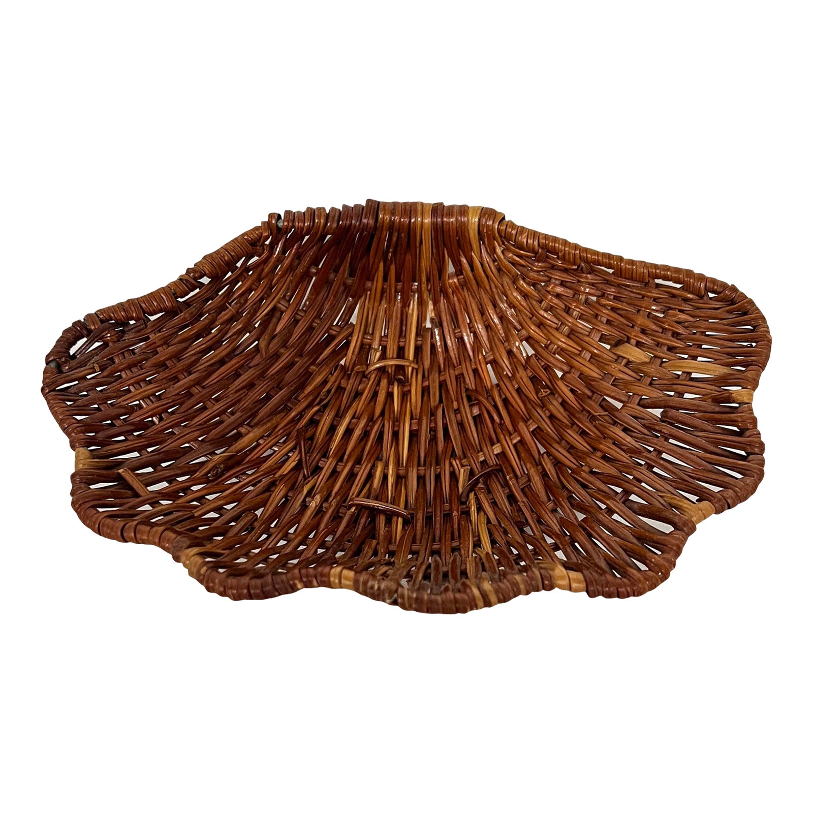 Mod Century Small Wicker Sea Shell Tabletop Basket | Chairish