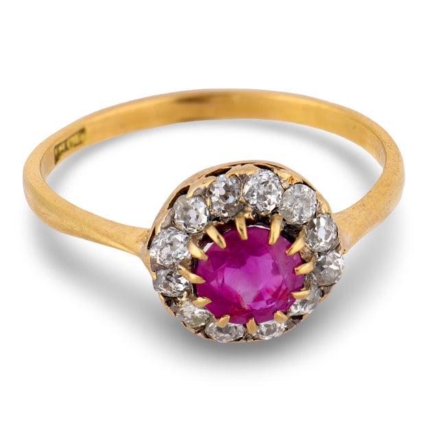 19th Century Victorian Gia Burma No Heat Ruby Diamond 18k Yellow Gold ...