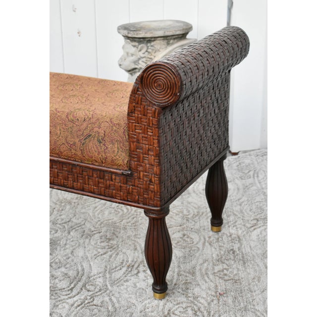 Vintage Ethan Allen British Colonial Style Rattan Rolled Arm Bench ...