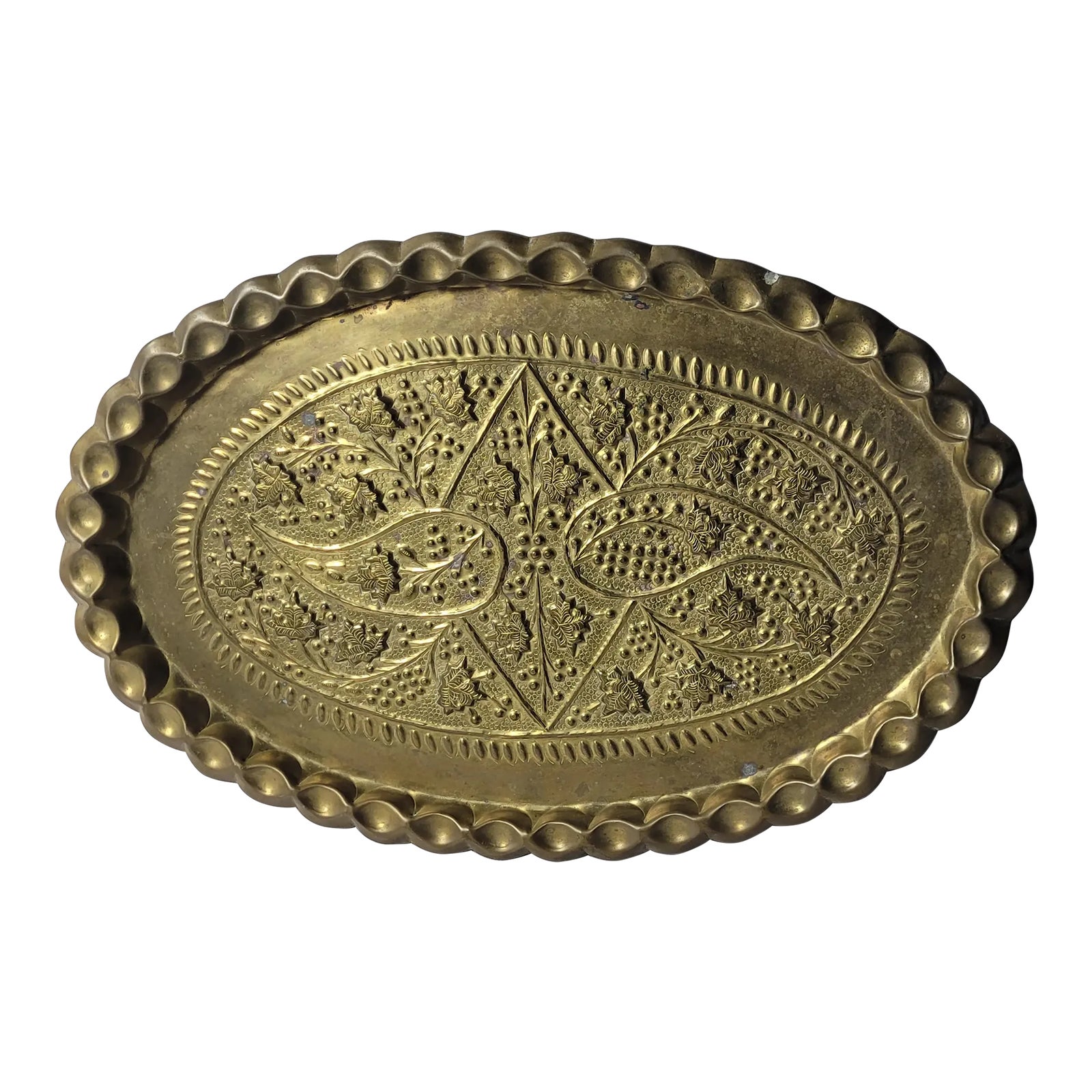 Vintage Bass Engraved British India Floral Serving Tray Platter Wall ...