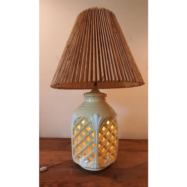 Mid Century Golden Yellow Lattice Reticulated Pair Lamps Xxl | Chairish