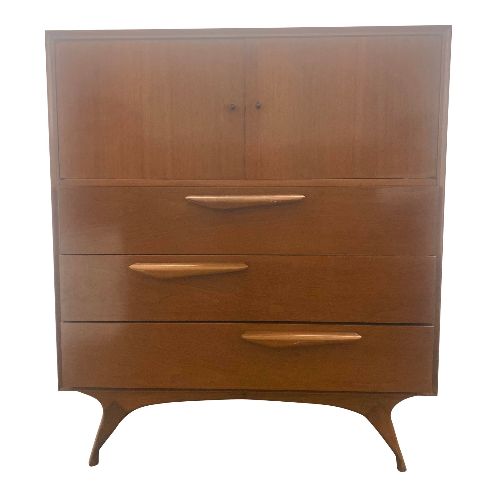 1970s Walnut Albert Parvin Style Tall Boy | Chairish