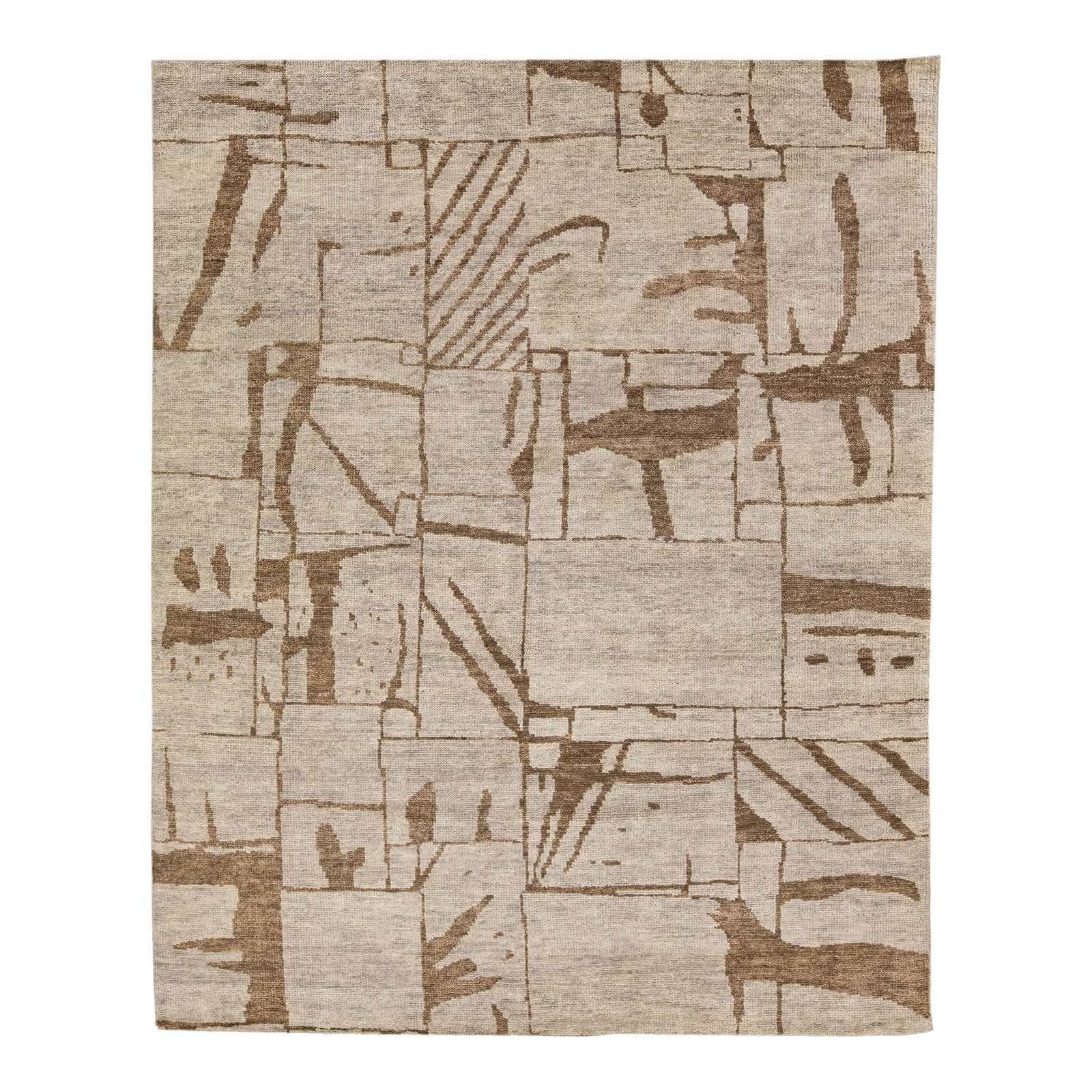 Contemporary Texture Handmade Designed Tan Wool Rug | Chairish