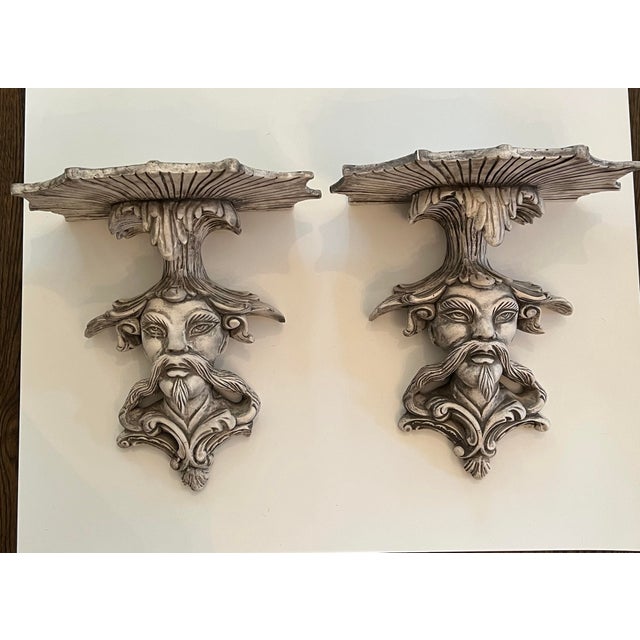 Vintage Chinoiserie Plaster Gray Wall Brackets- a Pair | Chairish