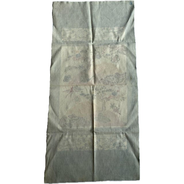Vintage Japanese Indigo Textile Panel With Birds & Floral Design | Chairish