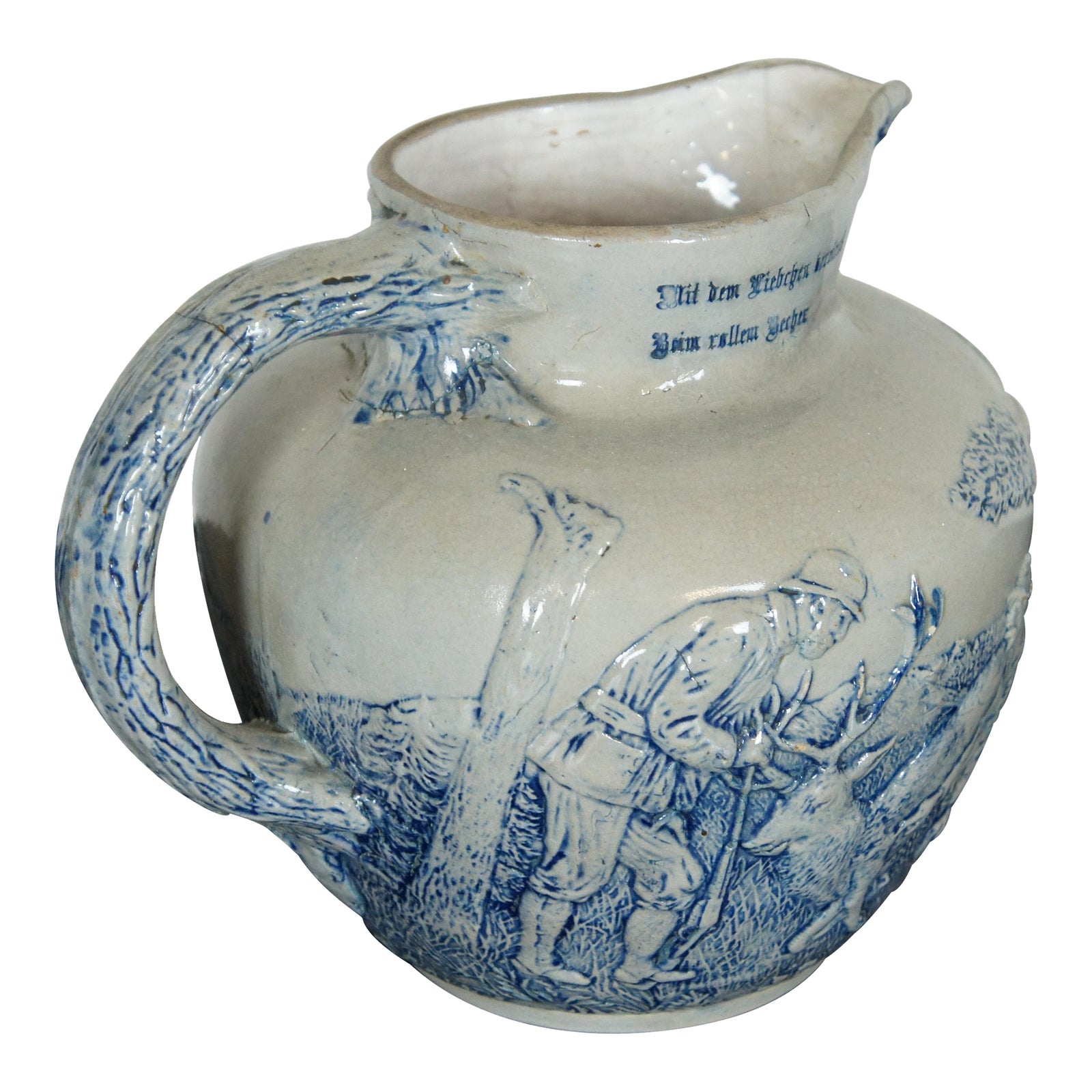 Antique 19th Century Whites Utica Stoneware Salt Glaze Stag Hunt ...