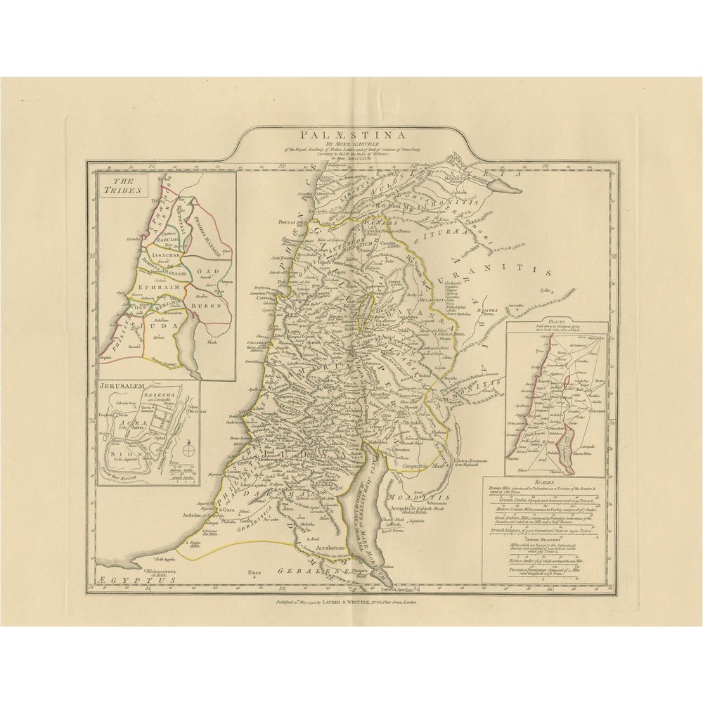 Antique Map of Biblical Palestine Holy Land with Jerusalem Insets, 1818 ...