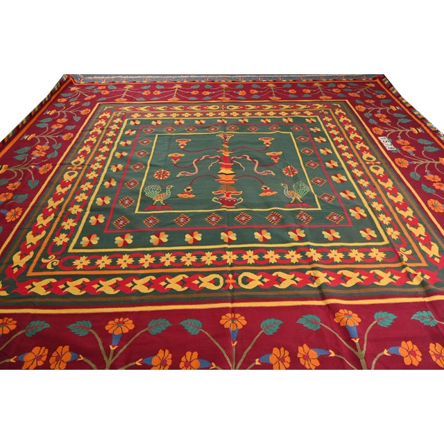 1950s Vintage Dhurrie Square Flat Weave With Pictorial Pattern by Rug ...