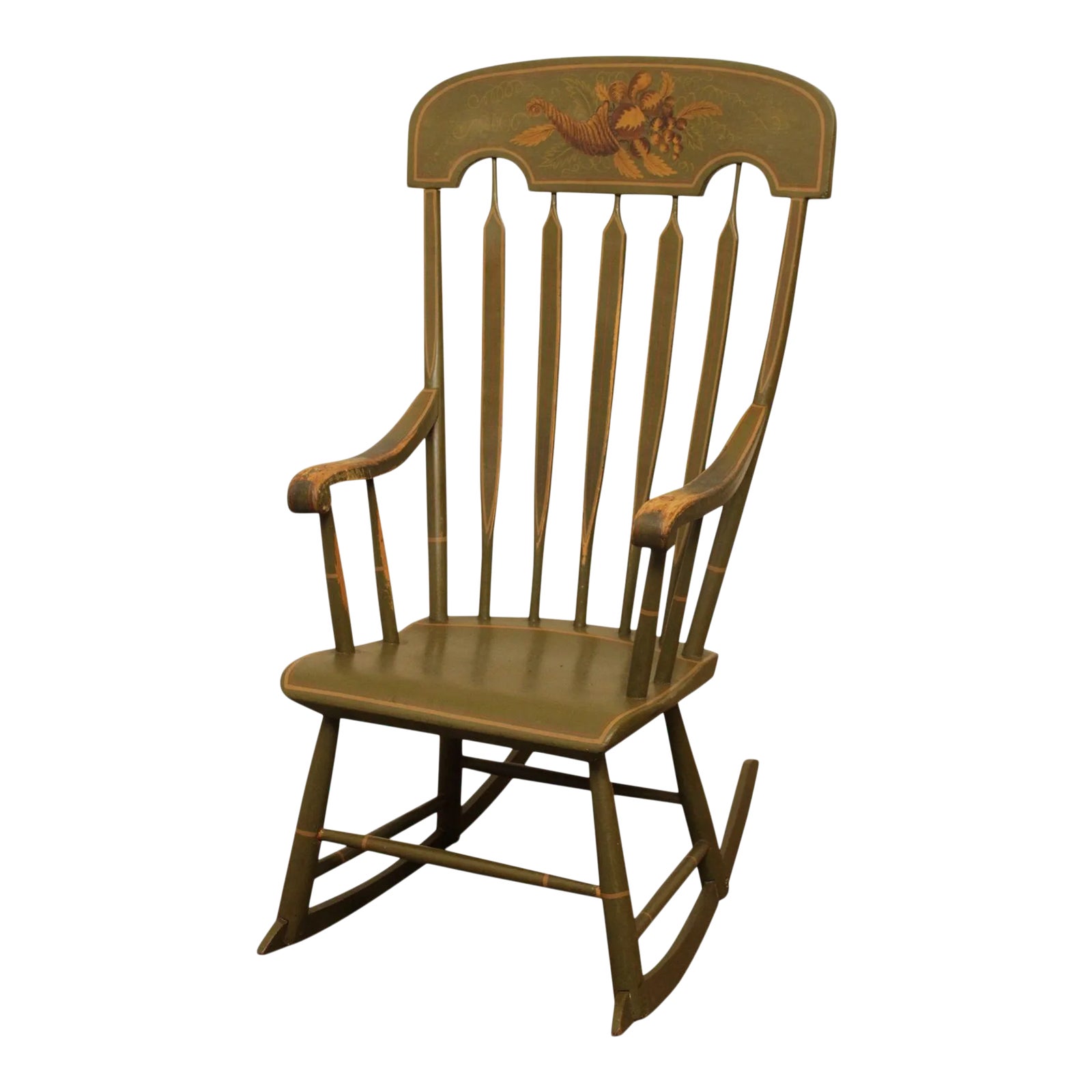 Antique 19th Century Green Painted Arrow Back Rocker | Chairish