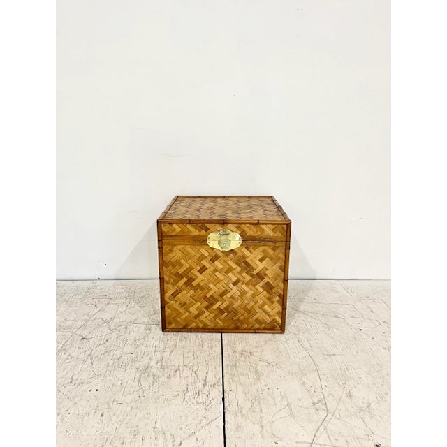 Vintage Faux Bamboo Woven Rattan Chest Trunk | Chairish