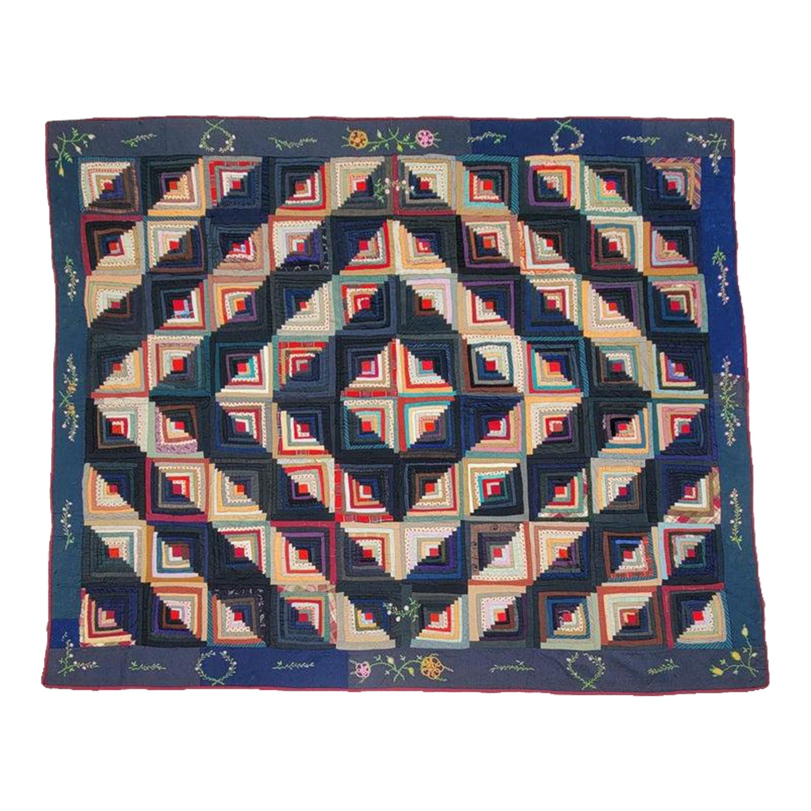 19thc Wool Log Cabin Quilt With Embroidered Borders, Lancaster County ...