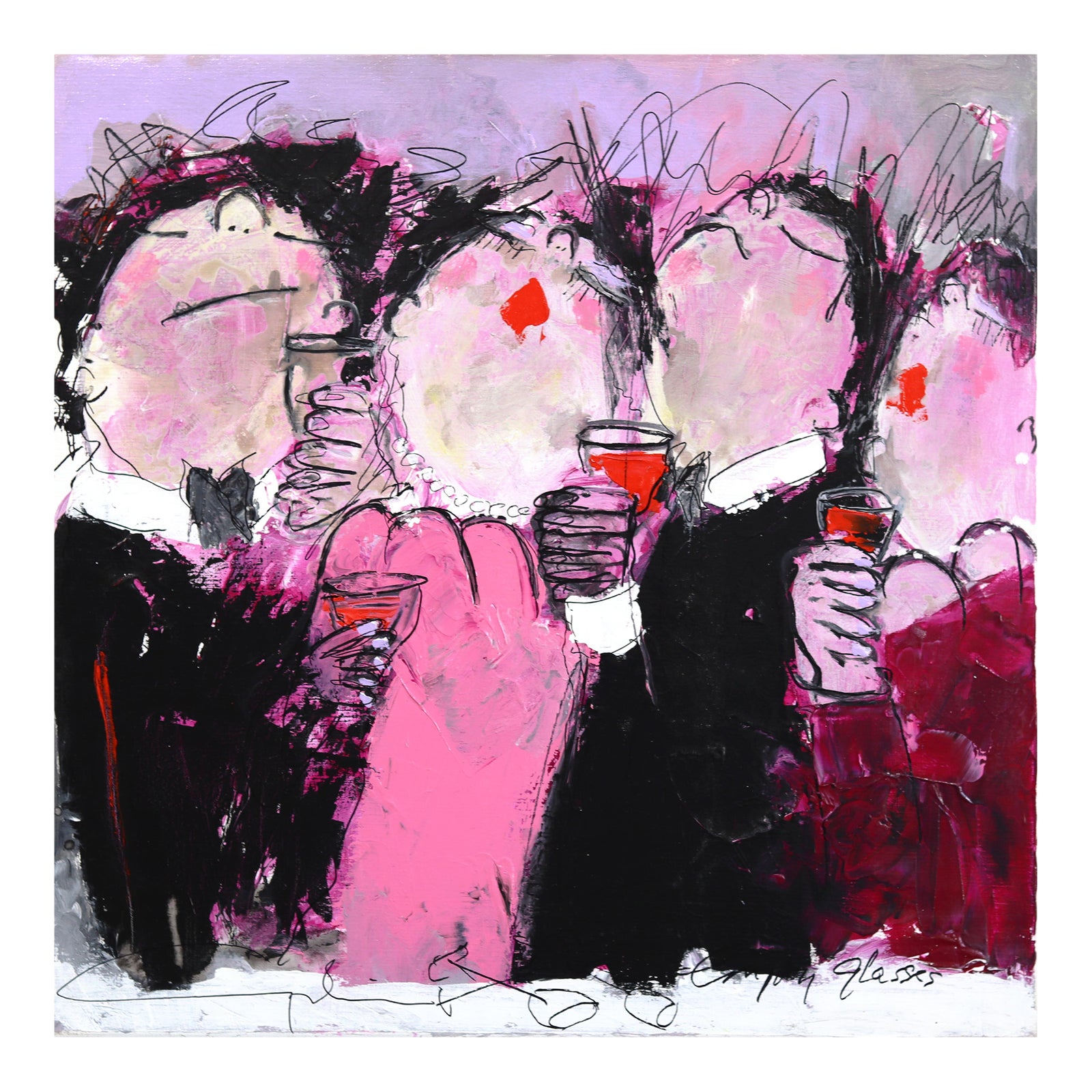 Finally 5 O'Clock - Figurative Textured Burgundy Pink Acrylic Painting ...