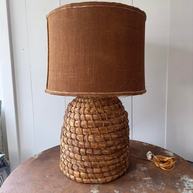 1960s Beehive Table Lamp With Burlap Shade | Chairish