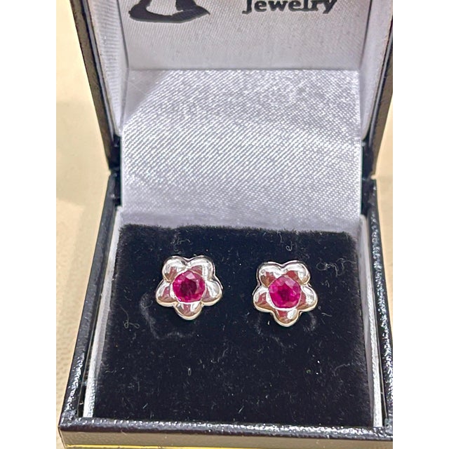 1 Carat Natural Round Ruby Stud Earrings 14 Karat White Gold, Post Back ...
