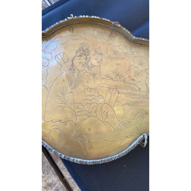 Vintage Brass Engraved Scene Trays- Set of 2 | Chairish