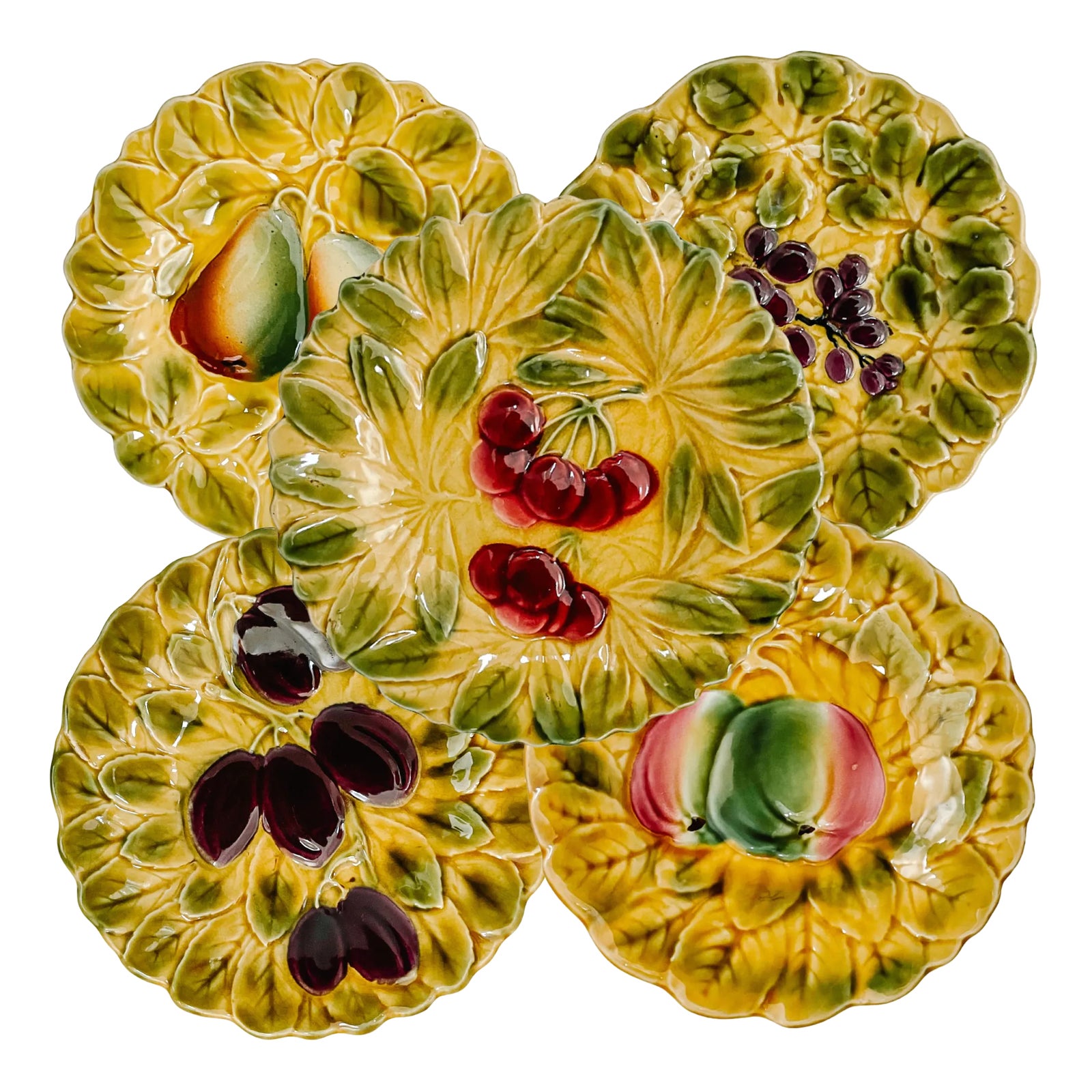 1940s French Faience Fruit Plates by Sarreguemines - Set of 5 | Chairish