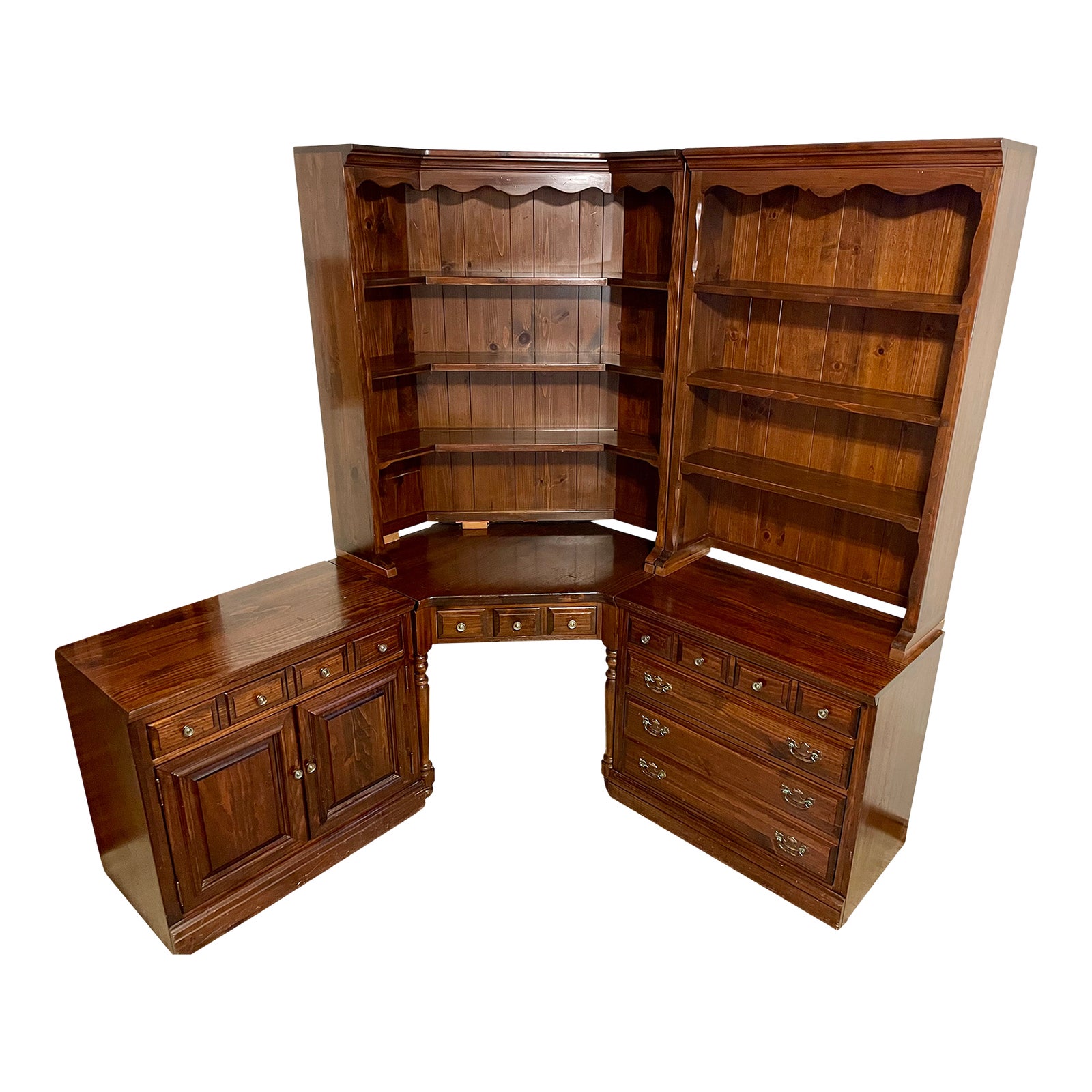 1980s Kling Colonial Country Hearth Distressed Solid Pine Den Desk ...