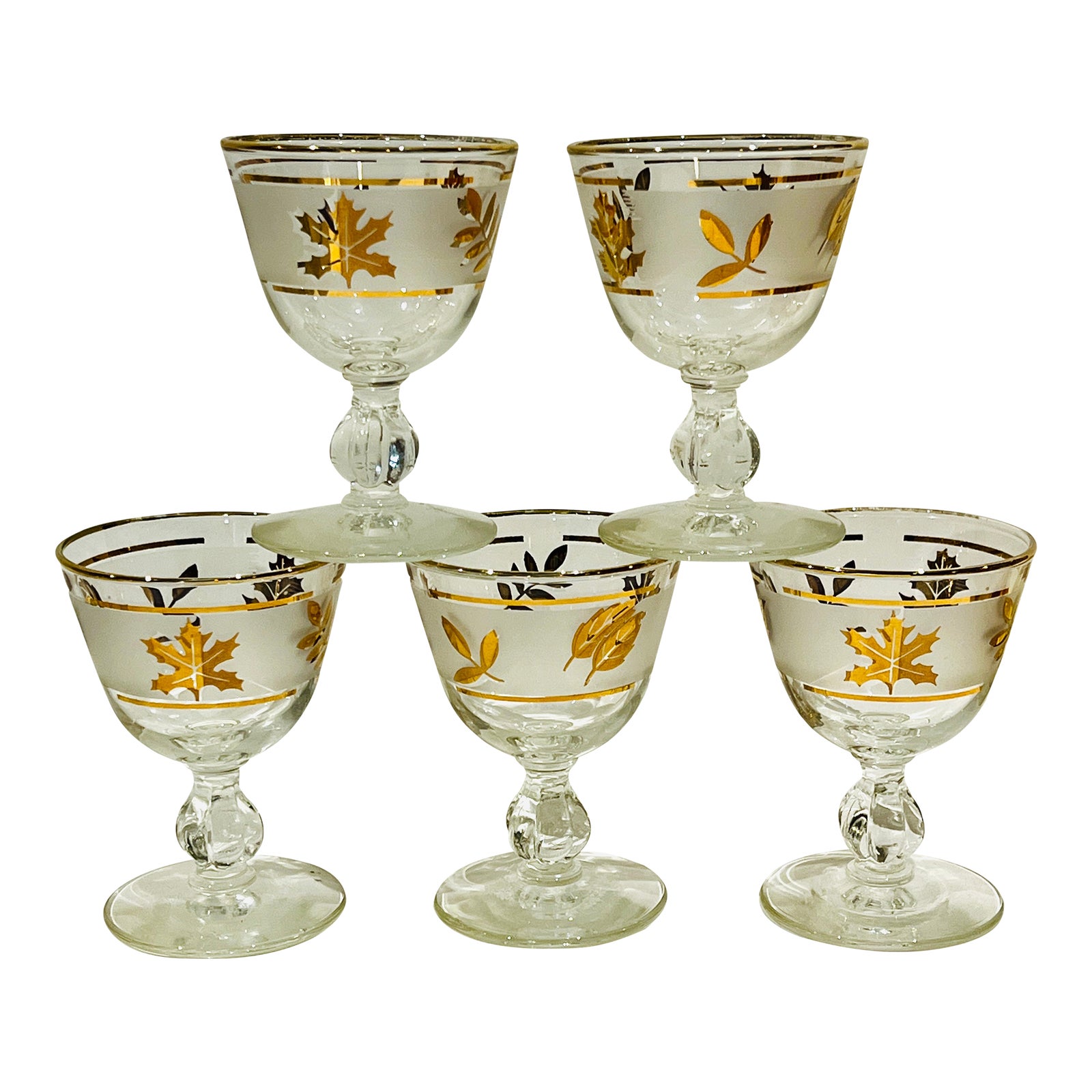 Libbey MCM Barware Gold Leaf Frosted Cordial Barware Glass - Set of 5 ...