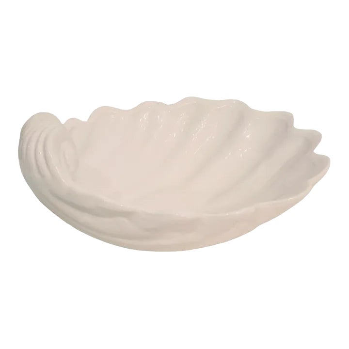 Vintage Ceramic White Large Coastal Regency Clam Shell Serving Dish ...