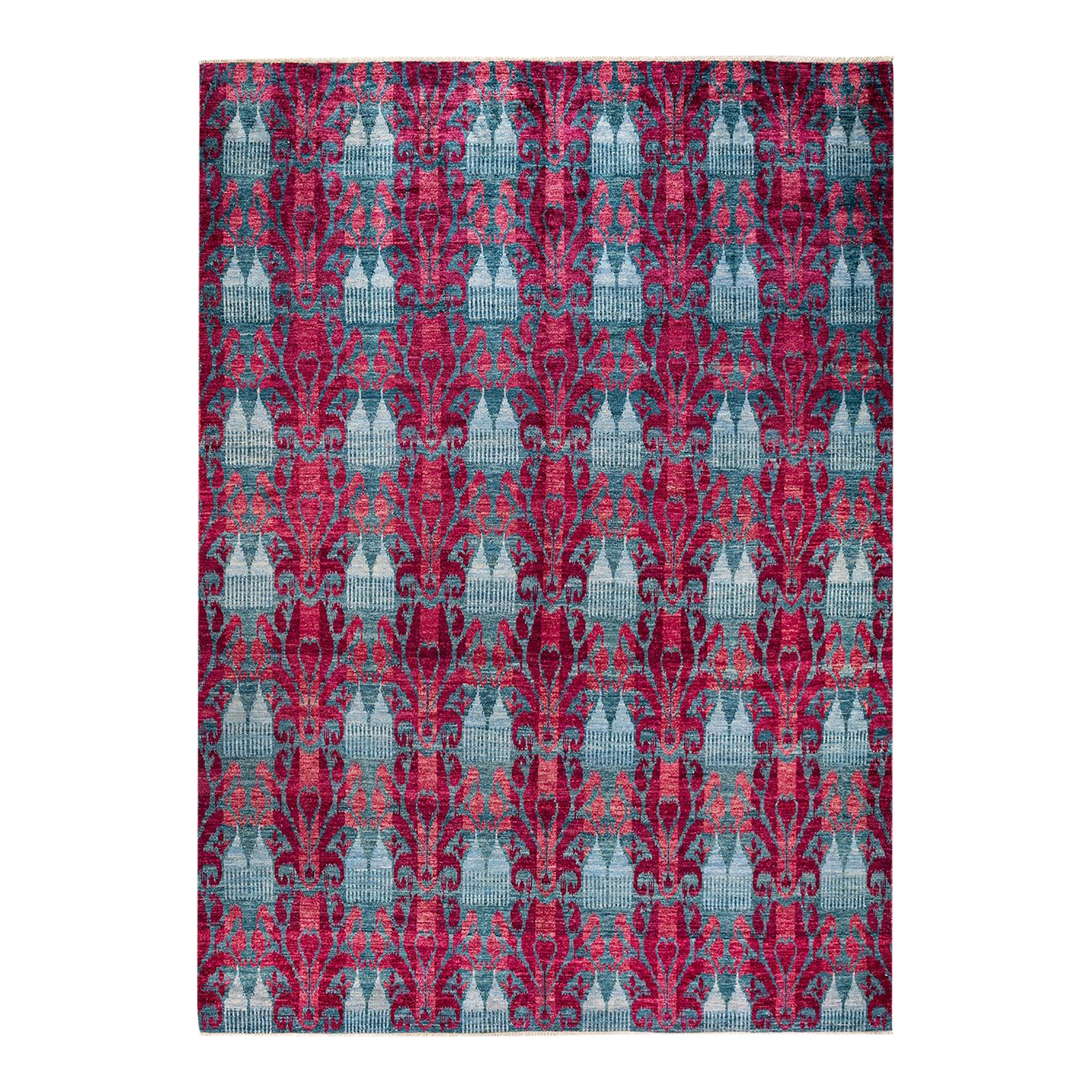 Modern, One-of-a-Kind Hand-Knotted Area Rug - Red, 9' 10" x 14' 1 ...