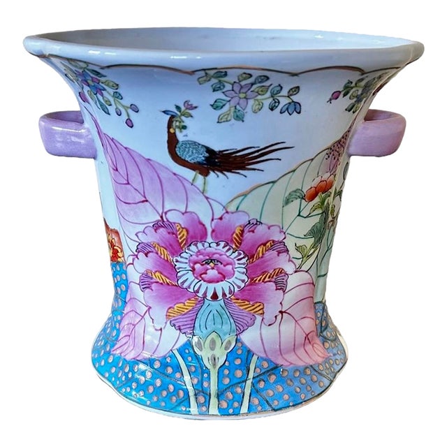 1980s Asian Cachepot Vase in the Style of Mottahedeh | Chairish