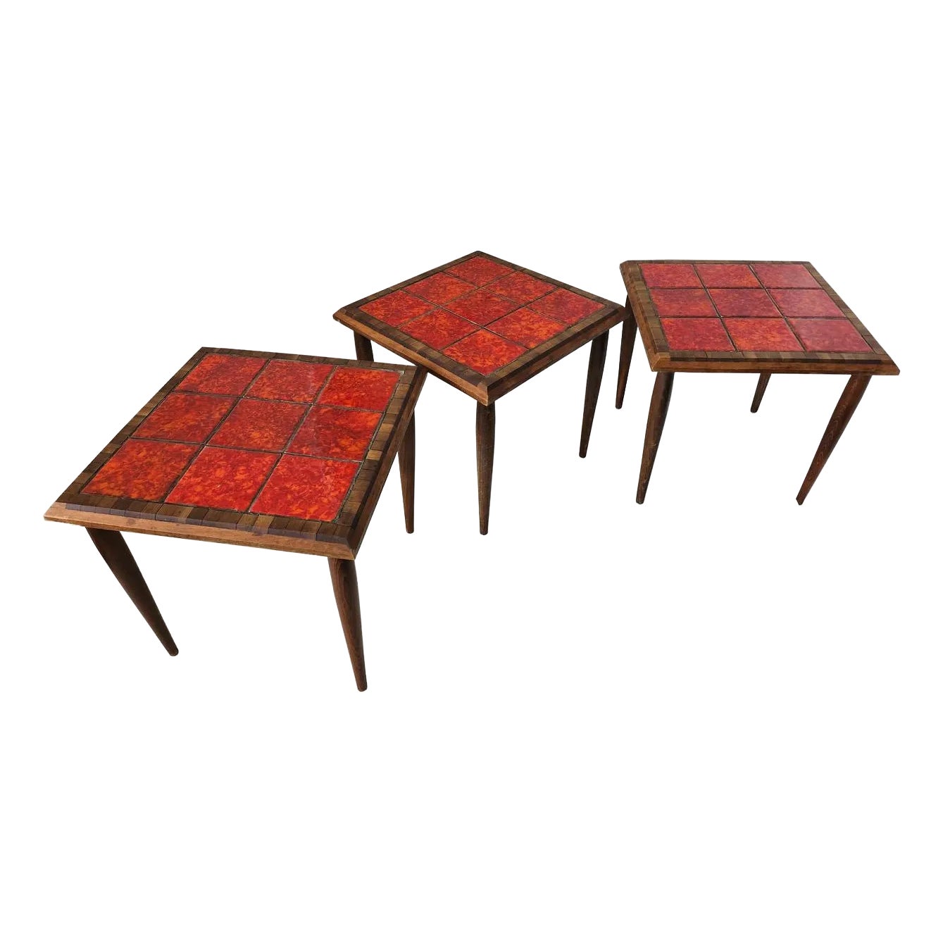 Mid 20th Century Stackable Wood and Inlaid Ceramic Tile Cocktail End ...