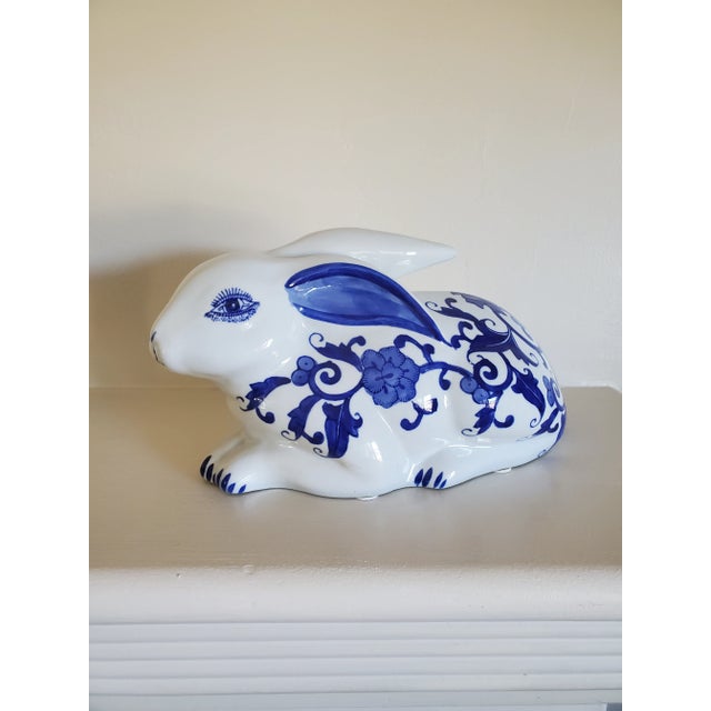 Vintage Blue & White Porcelain Rabbit Figurine | Chairish