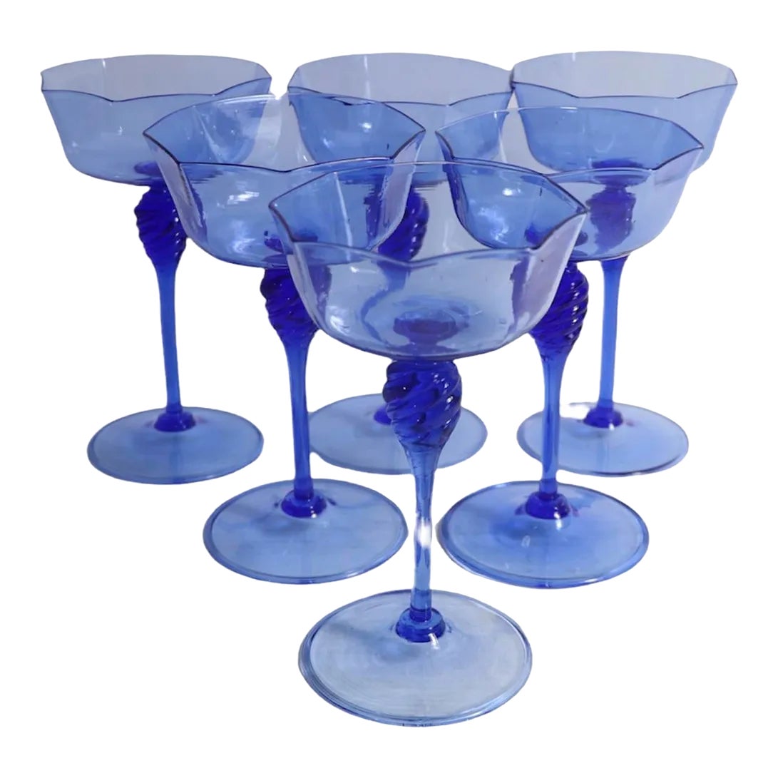 Set of 6 Murano Octagonal Wine Glasses in Blue Glass After Salviati ...