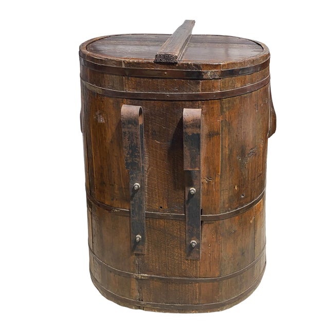 Large Chinoiserie Vintage Wood Rice Grains and Cereals Storage ...