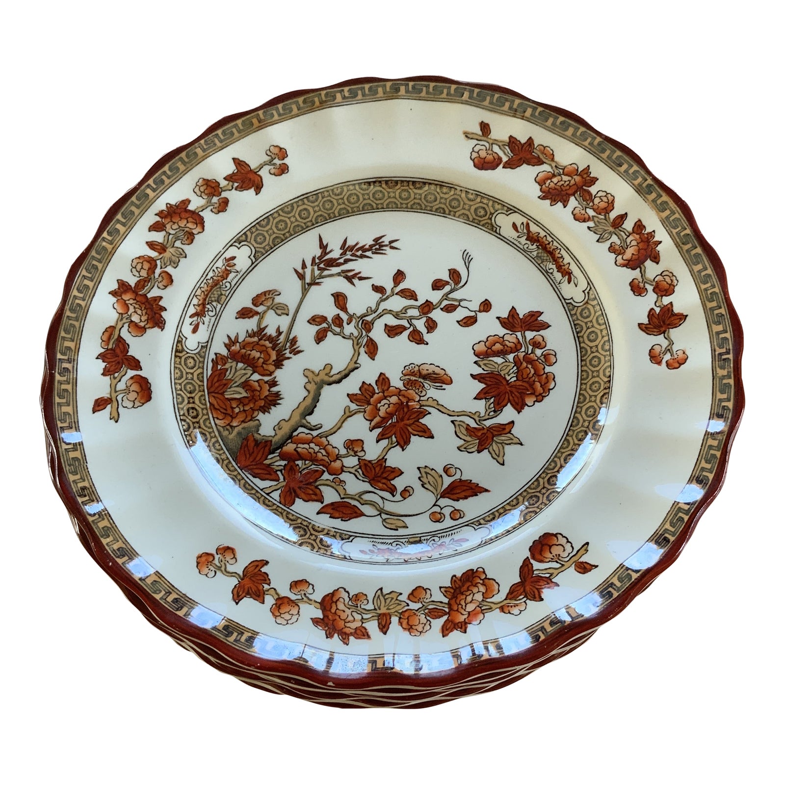 Antique Old Backstamp Copeland Spode Orange Rust and Gold Scallop-Edged ...