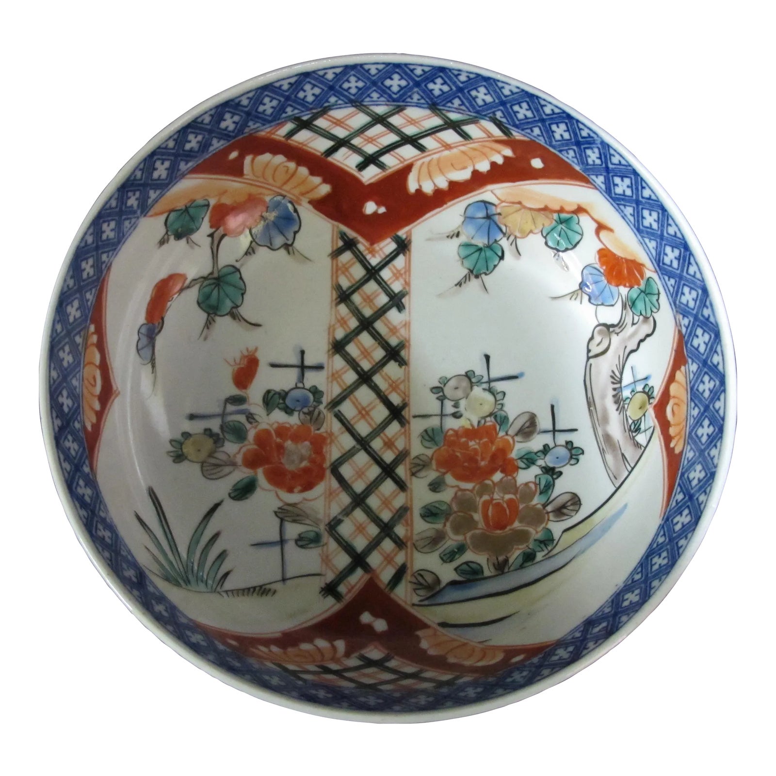 Japanese Hand Painted Imari Flower Serving Bowl | Chairish